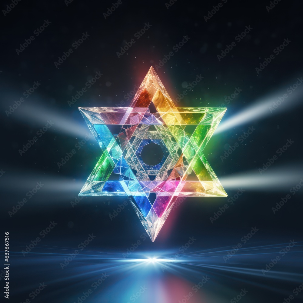 Colorful shining light Star of David as a symbol of Jewish religion ...