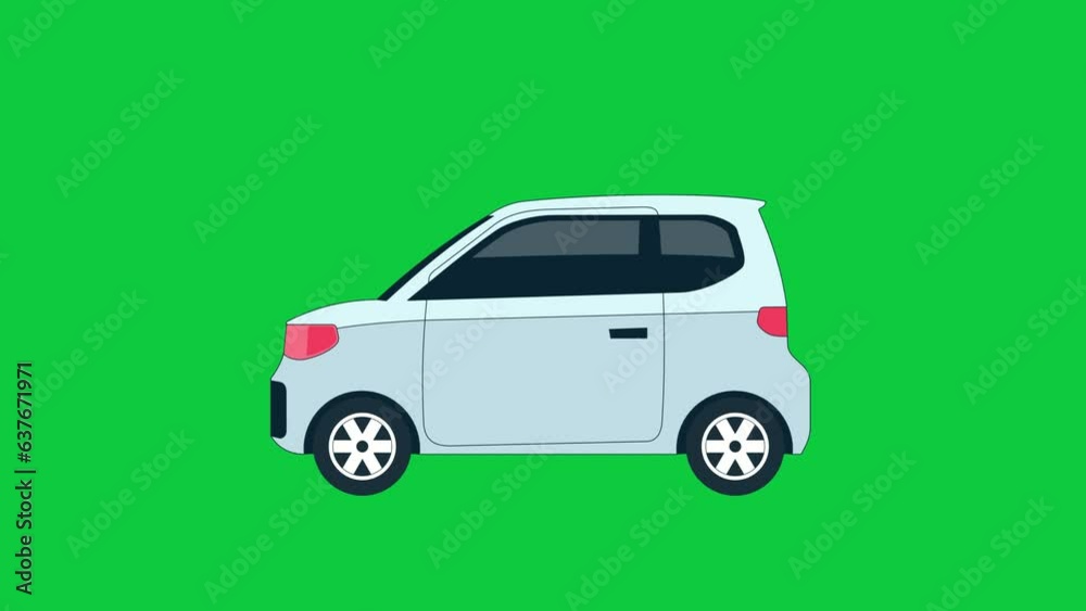 Mini Electric Vehicle Flat Design Animation Start Wheel Rotation Modern ...
