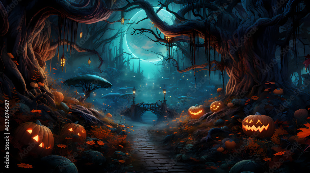 Happy Halloween background with pumpkins and castle haunted,Halloween ...
