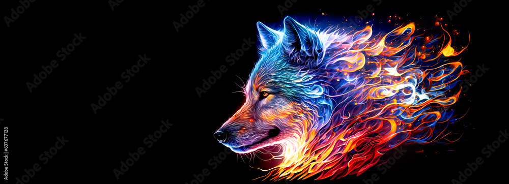 Wolf, Divine Ignition: Fantasy Art depicting Alpha Wolf Aflame amidst ...