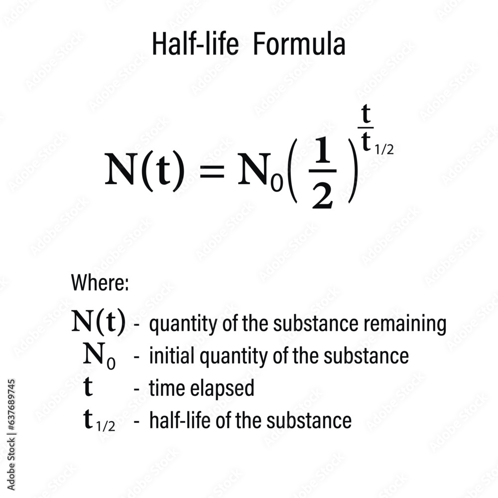 Half-life Formula on the white background. Education. Science. Formula ...