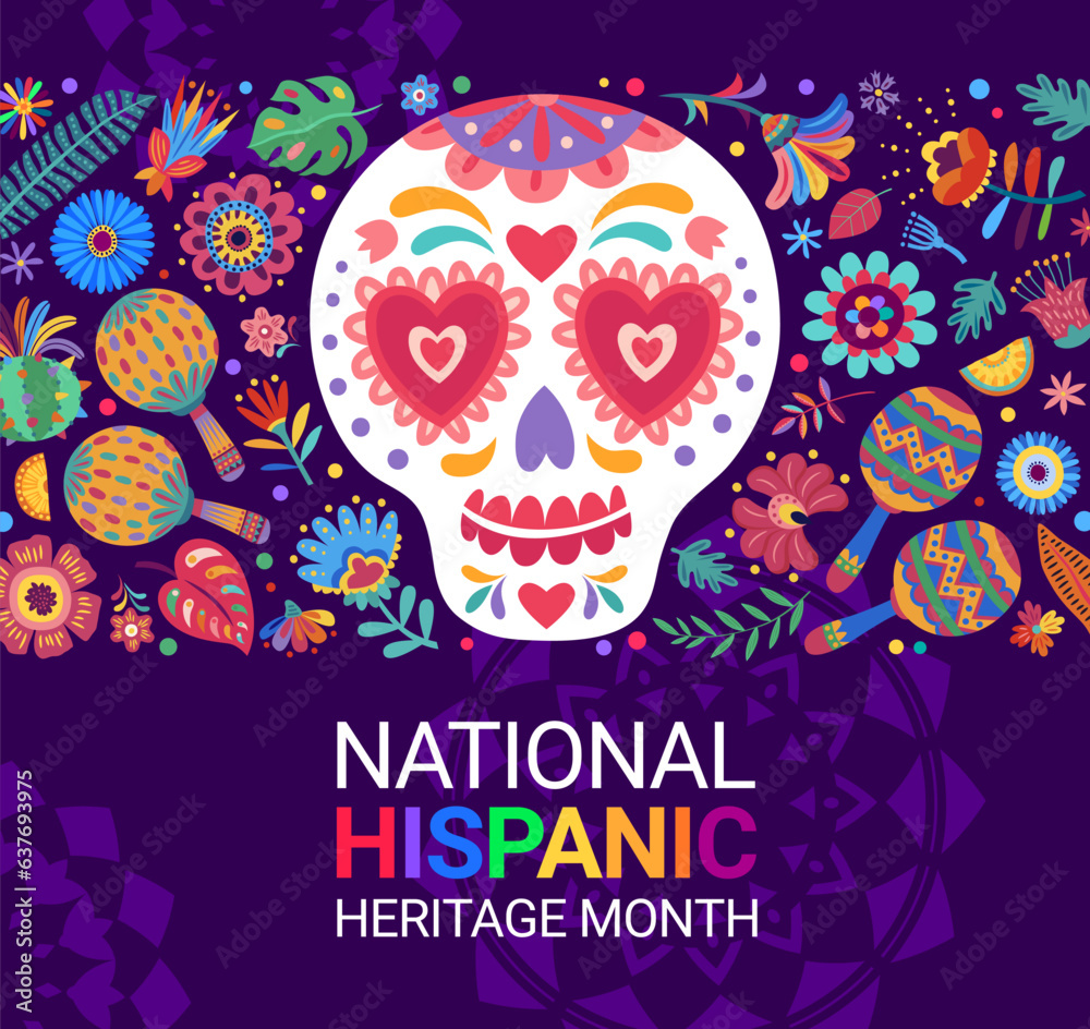 Calavera sugar skull and tropical flowers. National hispanic heritage ...