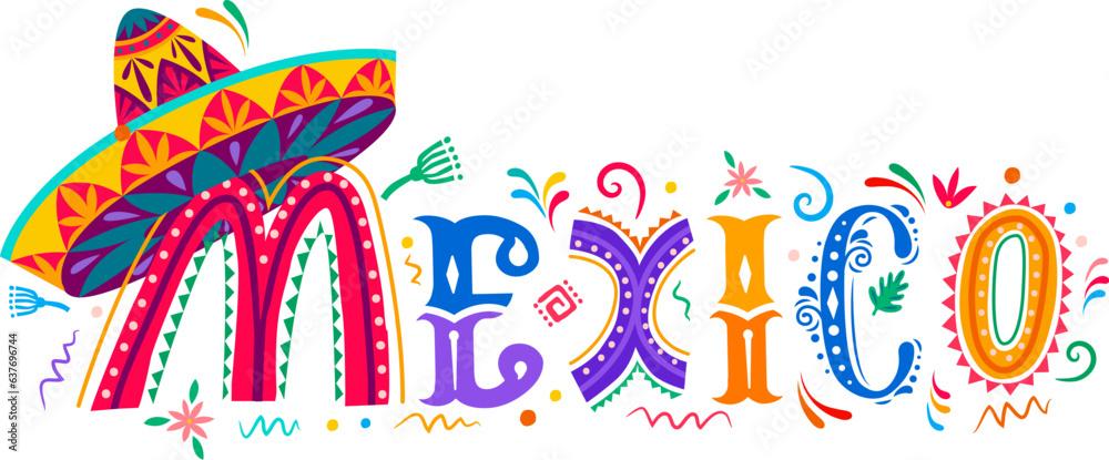 Mexico typography, mexican holiday banner. Isolated vector colorful ...