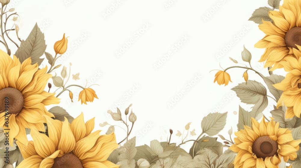 Watercolor sunflowers around border background. Watercolor floral ...
