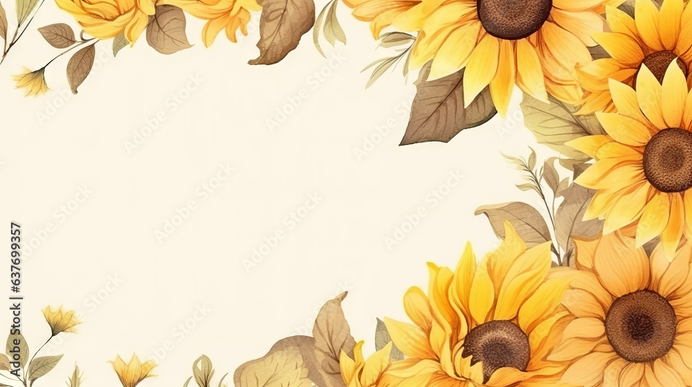 Watercolor sunflowers around border background. Watercolor floral ...
