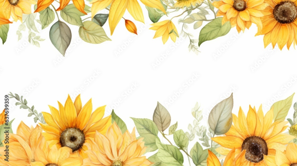 Watercolor sunflowers around border background. Watercolor floral ...