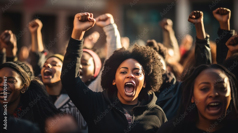 Black women rallying for rights, hand up to uphold rights. Generative ...