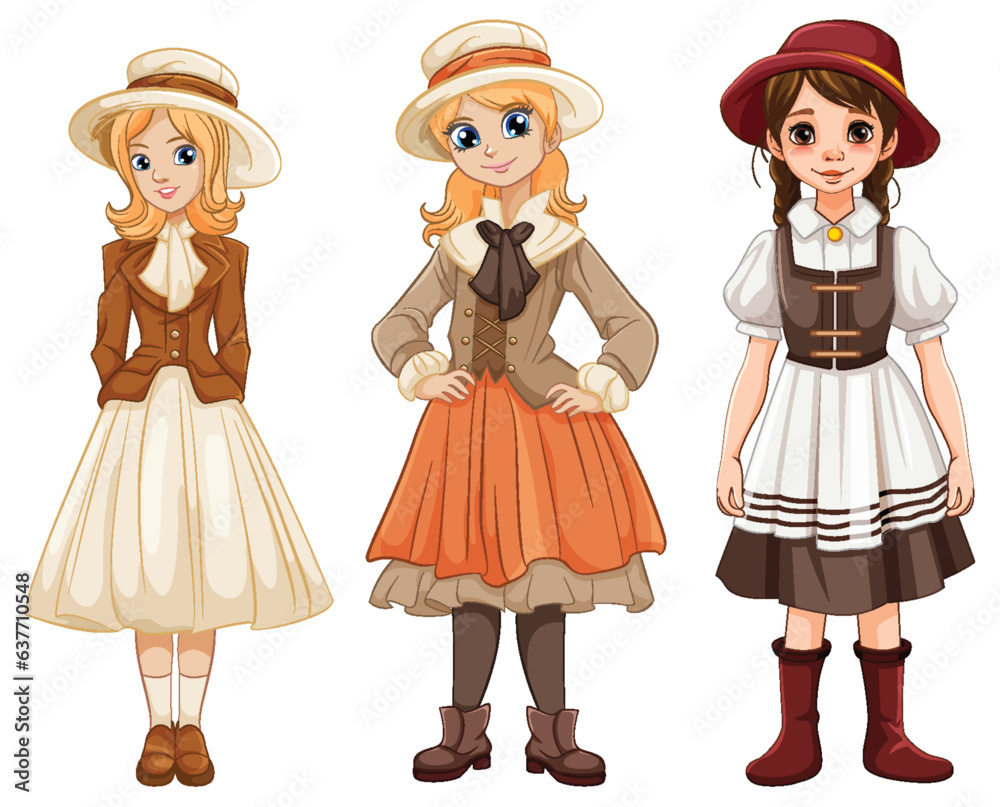 Poster Victorian Vintage Dress Cartoon Character Woman – Wall Art ...