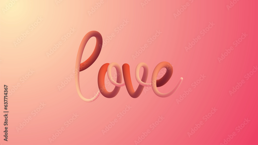 Heart and love 3D text calligraphy drawing lettering with fluid liquid ...