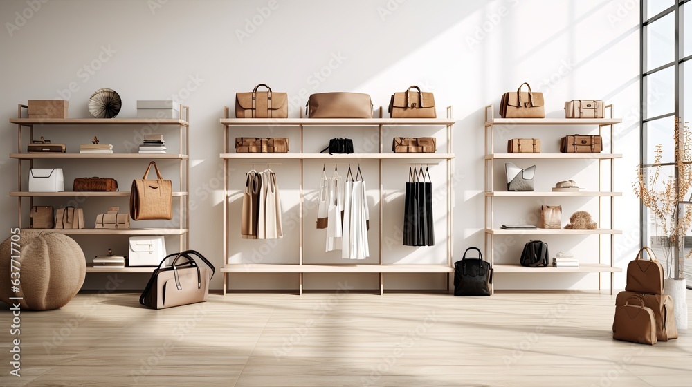 Interior women's clothing store, partition walls, White walls and ...