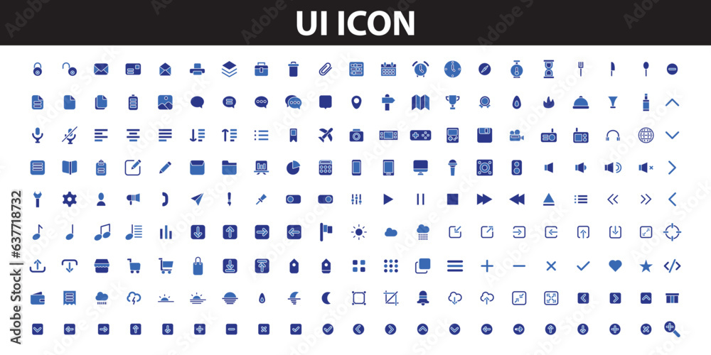 189 Essential Icons Set in Filled Style. The set consists of essential ...