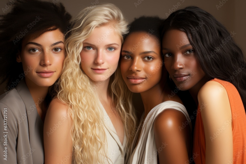 AI Generated. Group of women with different skin color. Beauty Stock ...
