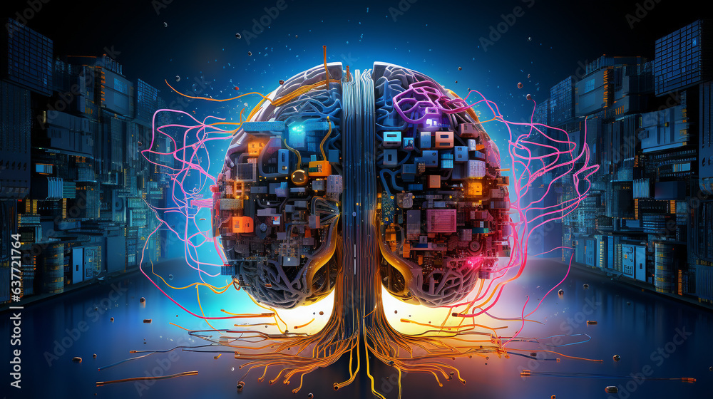 Futuristic AI Connection: Human Mind Melds with Neon Microcircuitry ...