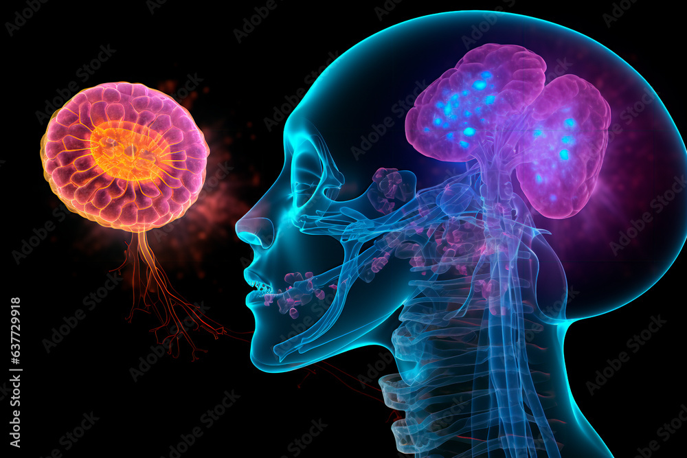 Abstract virus on black isolated background. Abstract image of amoeba ...