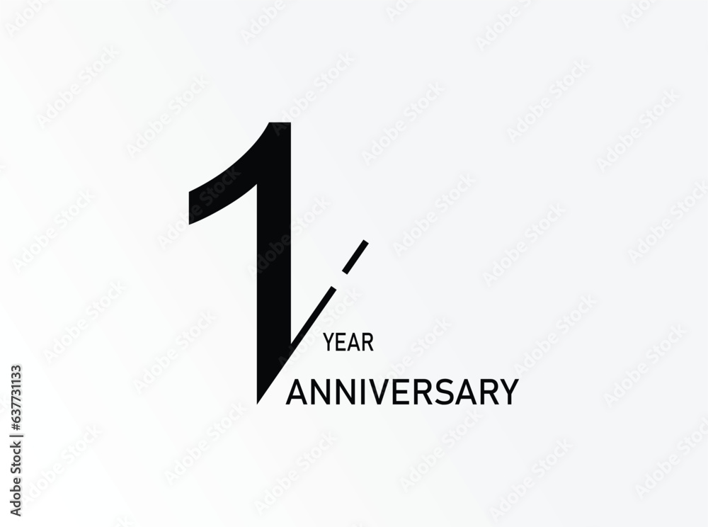 1 years anniversary logo template isolated on white, black and white ...
