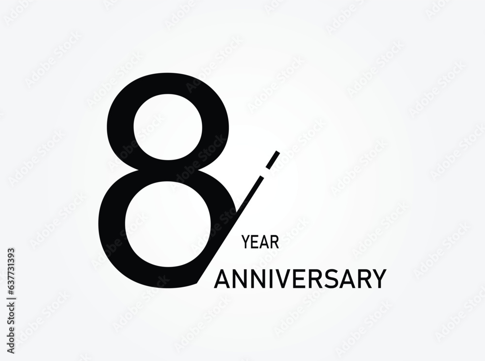 8 years anniversary logo template isolated on white, black and white ...