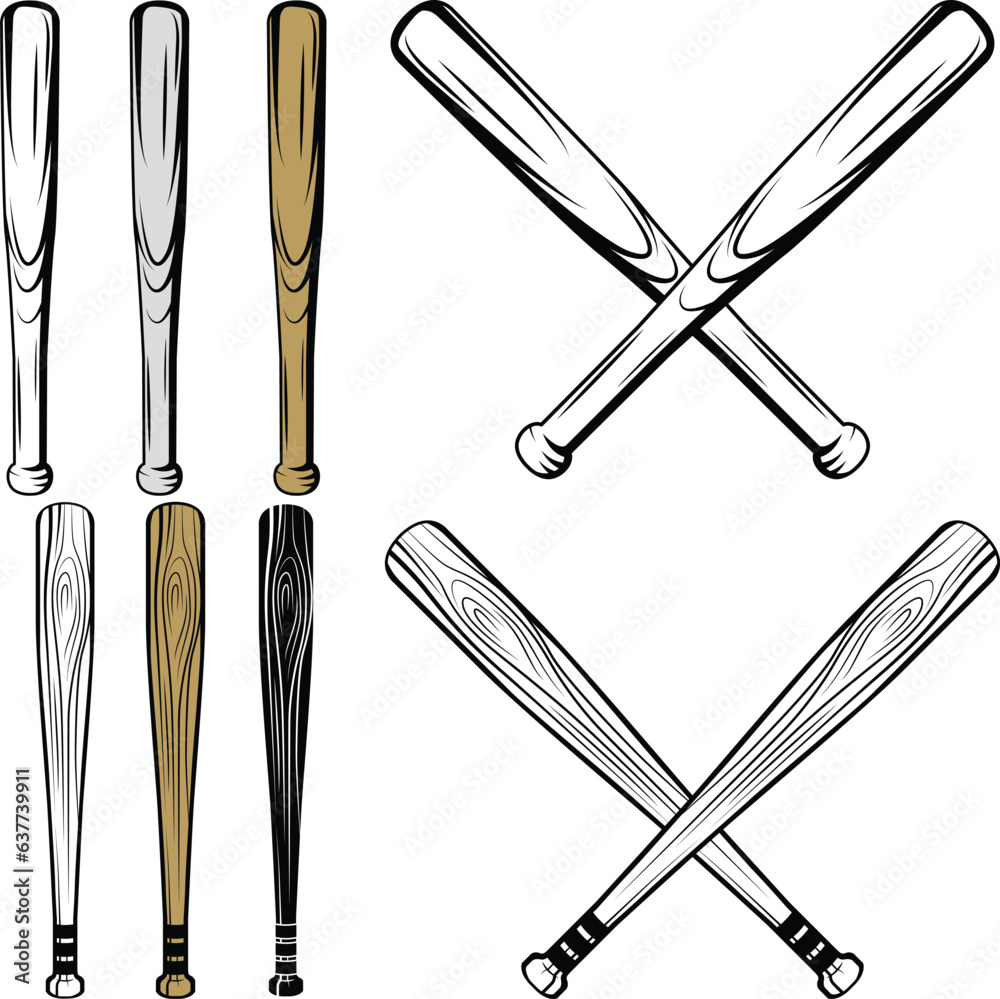 Set of baseball bat clipart. Baseball bat silhouettes Stock Vector ...