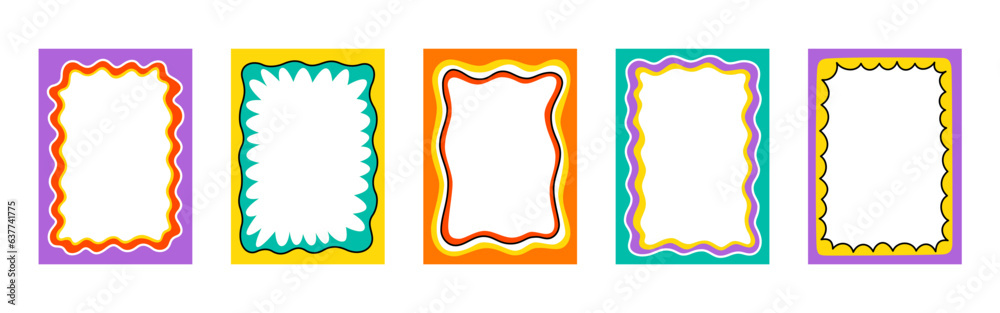 Wave scalloped edge frame. Doodle border with wavy pattern. Trendy ...