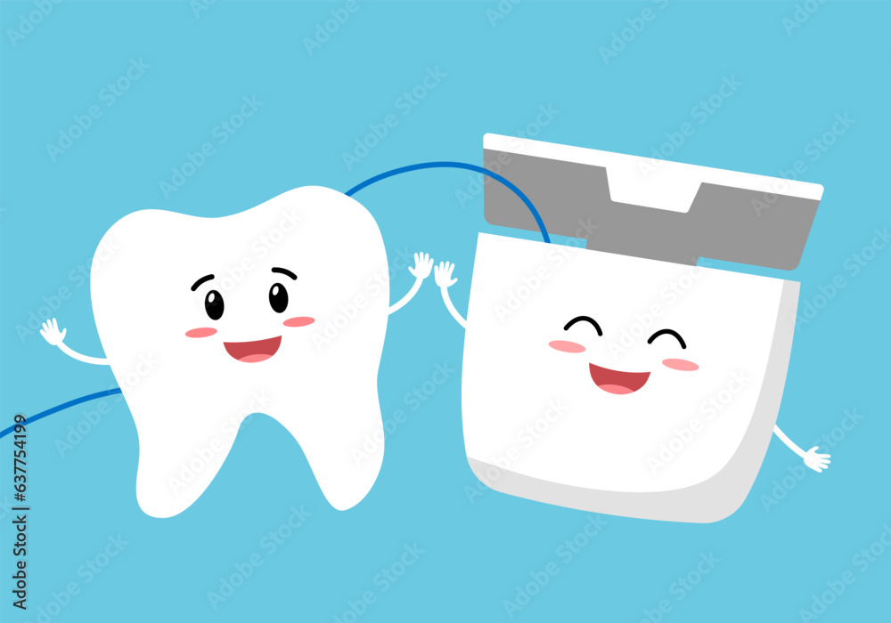 Clean your teeth regularly with dental floss concept. Smiling teeth ...