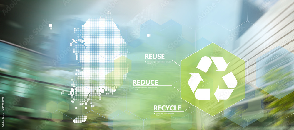 Words reduce reuse recycle on urban blurry background. The ...