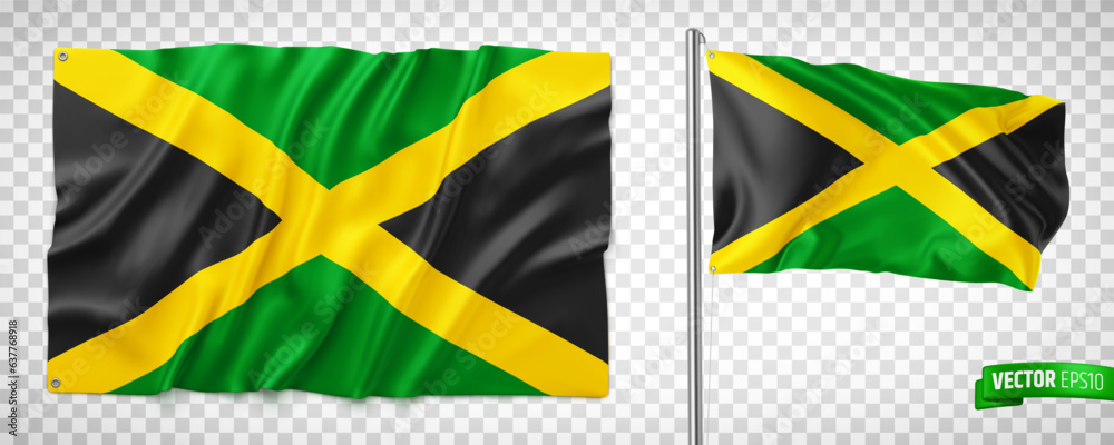 Vector realistic illustration of Jamaican flags on a transparent ...