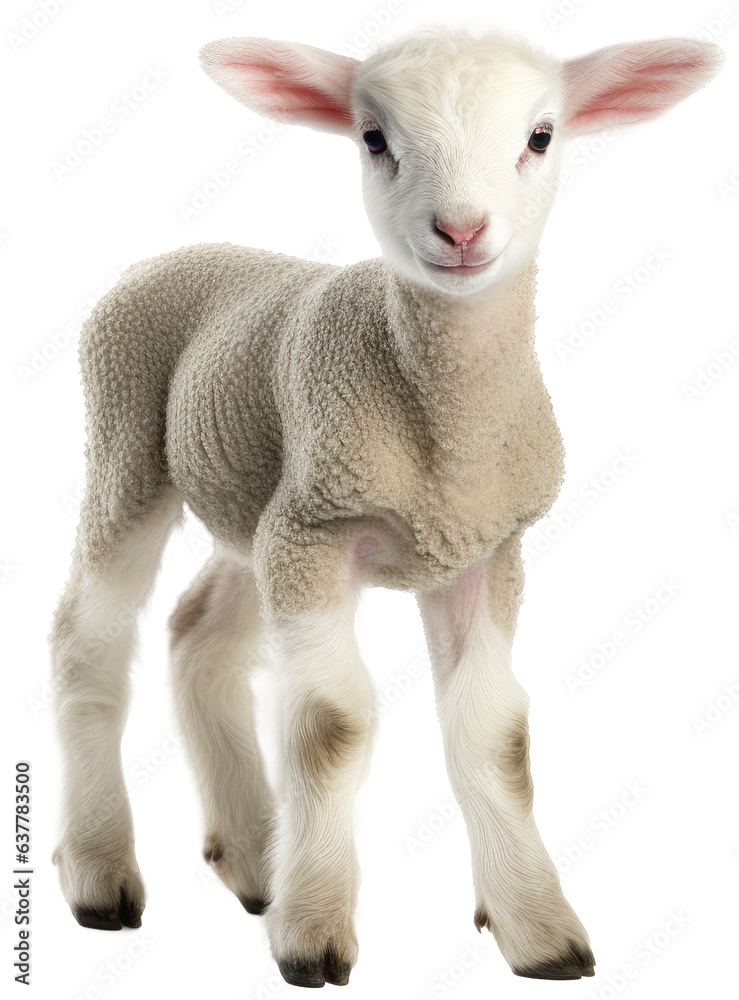 Cute white lamb isolated on a white background as transparent PNG ...