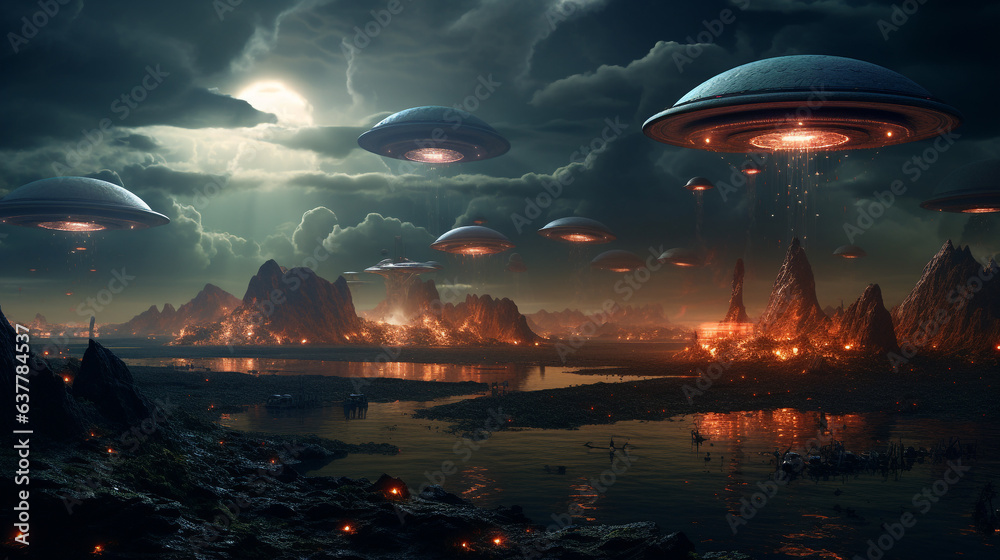 Alien invasion on Earth, giant UFO spaceships, extraterrestrial ...