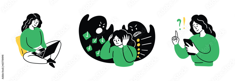 Cartoon Color Educational and Self-Development Concept Scenes Set Flat ...