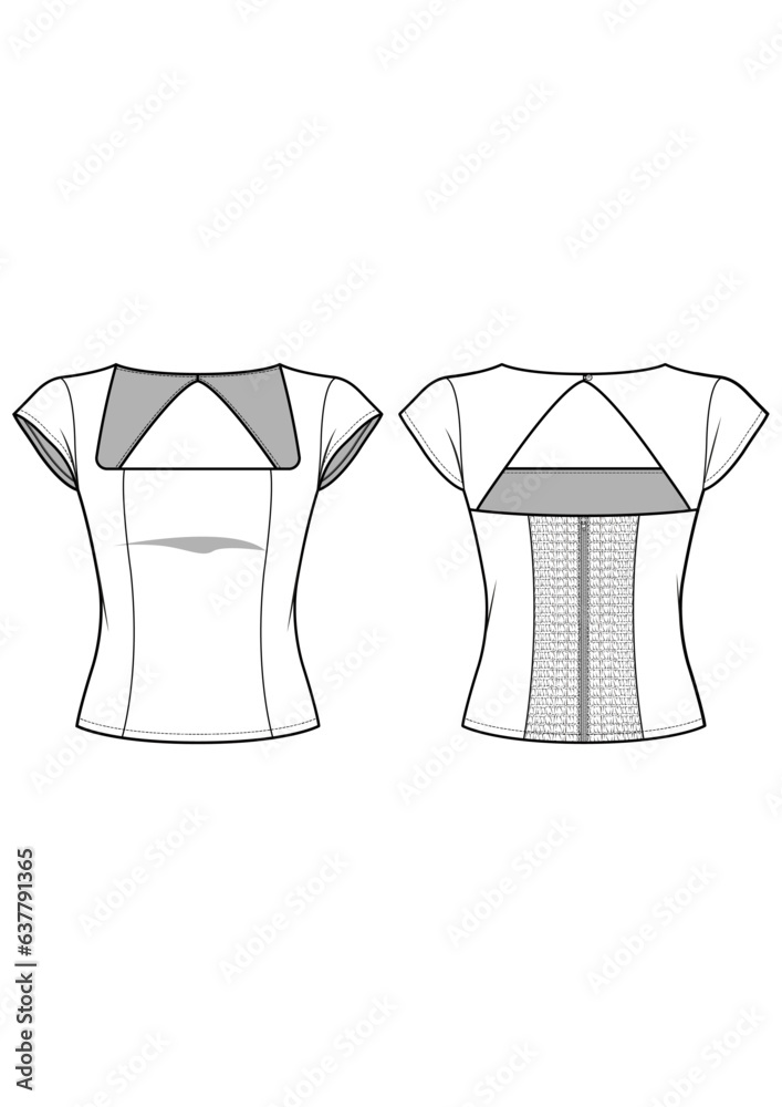 Square neck cap sleeve top blouse with back smocking and princess seam ...