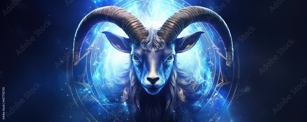 Zodiac sign of capricorn head with light in star wheel , horoscope ...