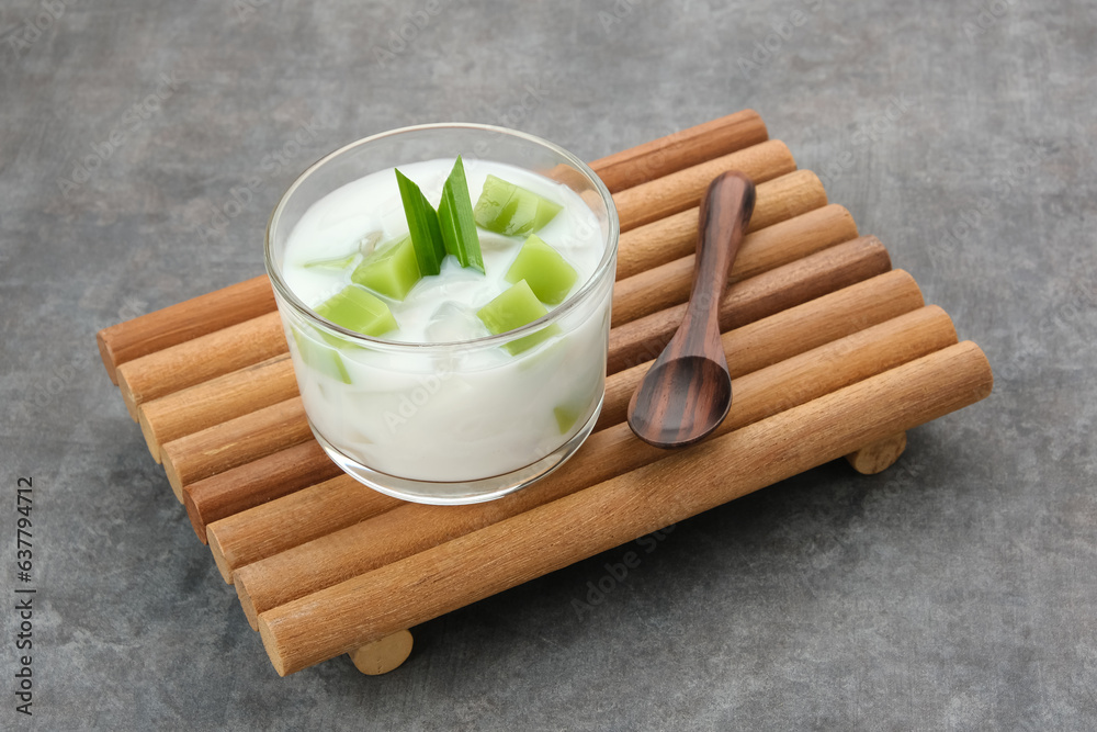 Pandan Coconut Dessert, made from jelly, nata de coco, pandan leaf and ...