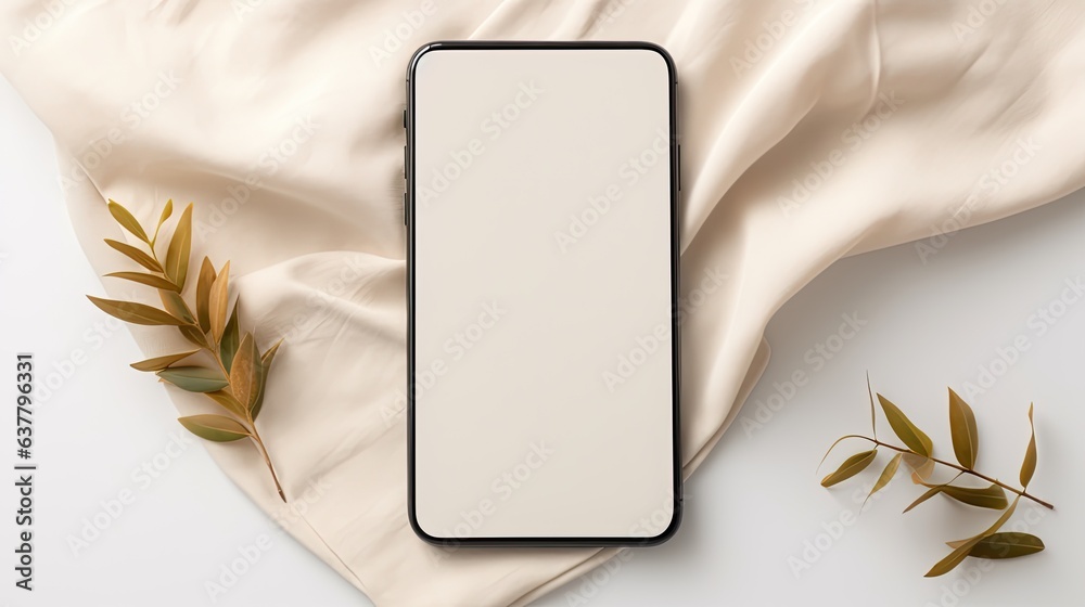 Minimal neutral background with a mobile phone mockup and copy space ...