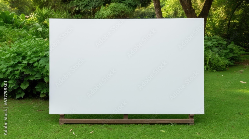 Outdoor advertising board placed on green grass Wedding sign mockup in ...