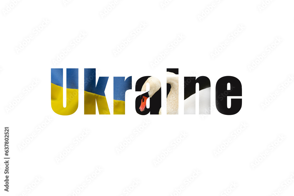 Text from Ukraine flag texture and swan on letters on white Ukraine ...