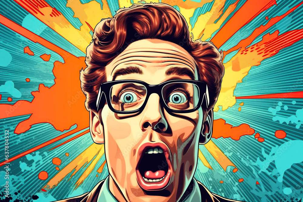 Pin up, pop art retro surprised, astonished, shocked, funky open ...