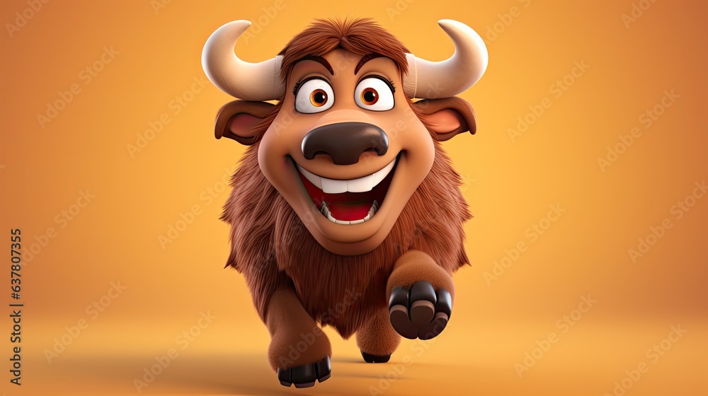 Cute 3D cartoon bison character. Stock Illustration | Adobe Stock