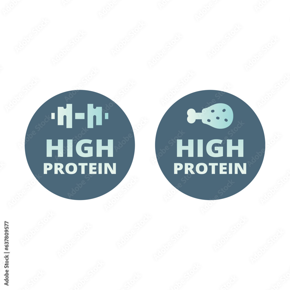 High protein food vector label. Sticker for protein shake or powder ...