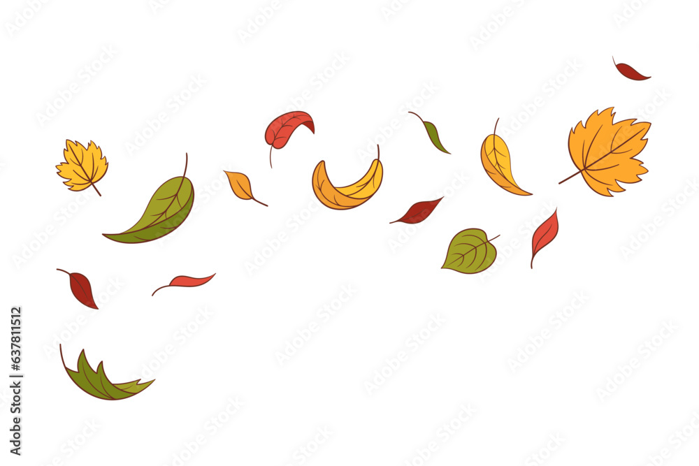 Leaves fall set in cartoon style, vector illustration. Wave cold air ...