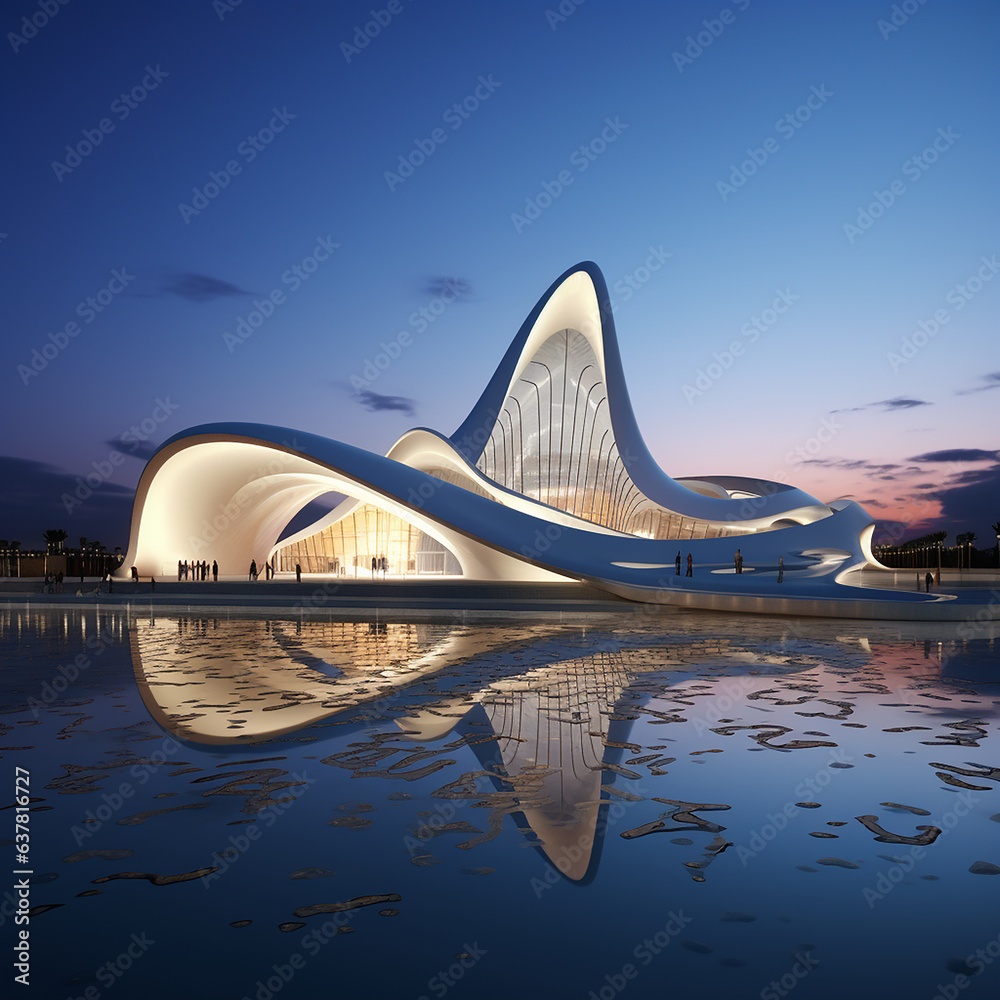3D model of a modern sustainable museum, the museum's design should ...
