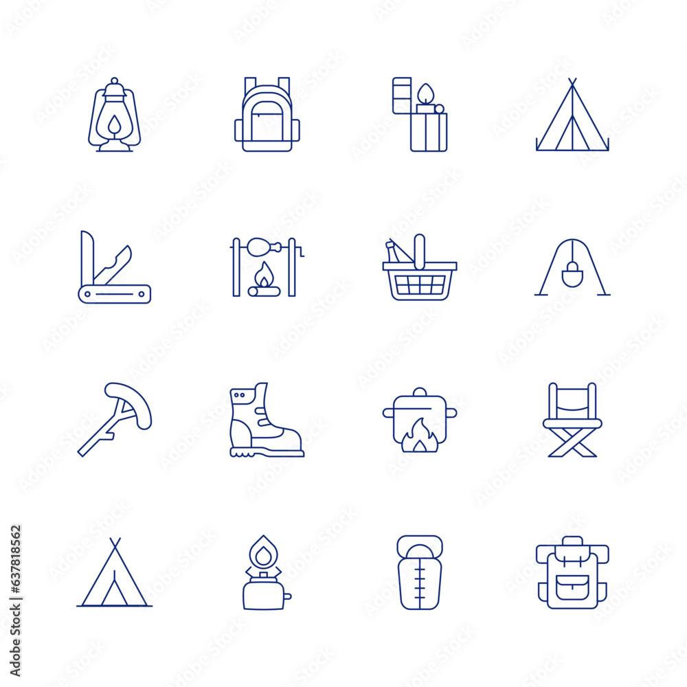 Camping line icon set on transparent background with editable stroke ...