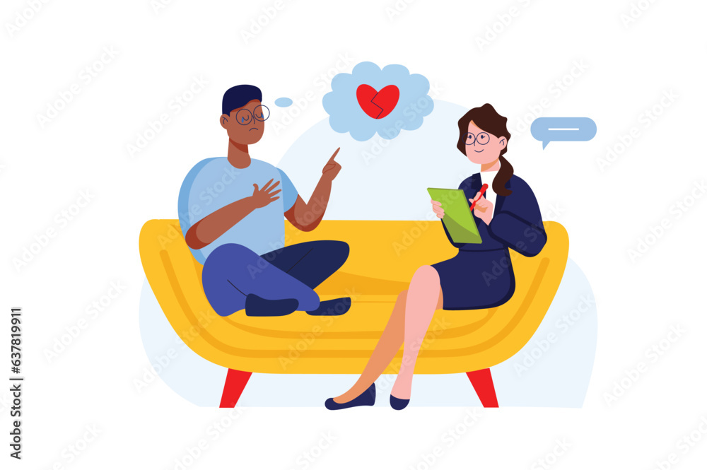 Concept appointment with a psychologist with people scene in the flat ...