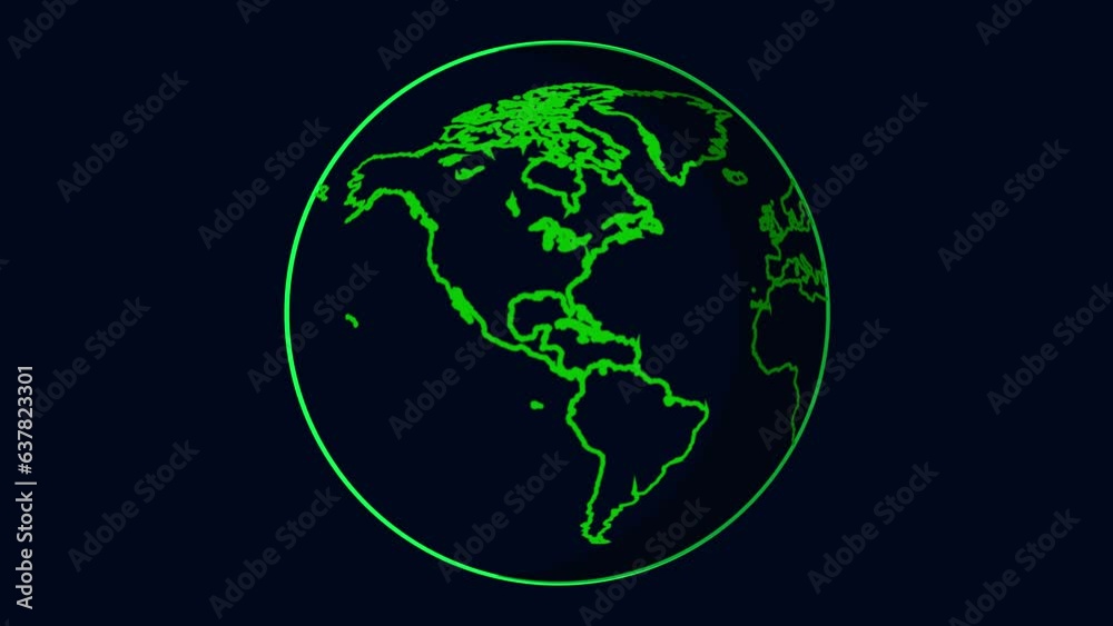 Rotating globe map animation with green and blue cyber hacker globe Stock Video | Adobe Stock