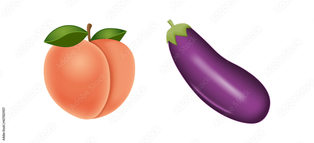 Expressive Peach And Eggplant Emoji Modern And Simple Vector
