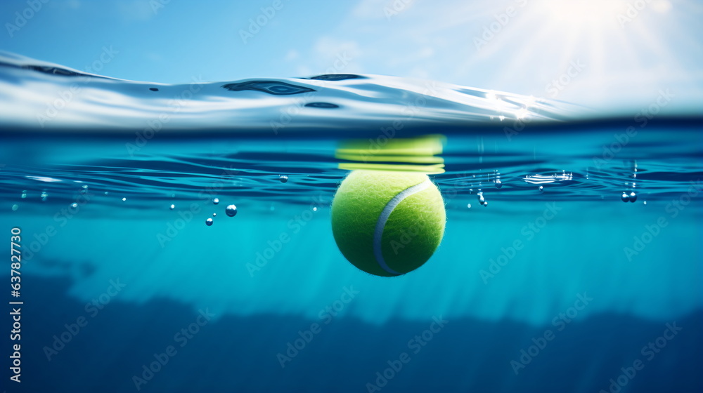tennis ball floating on the surface of a swimming pool to absorb grease ...