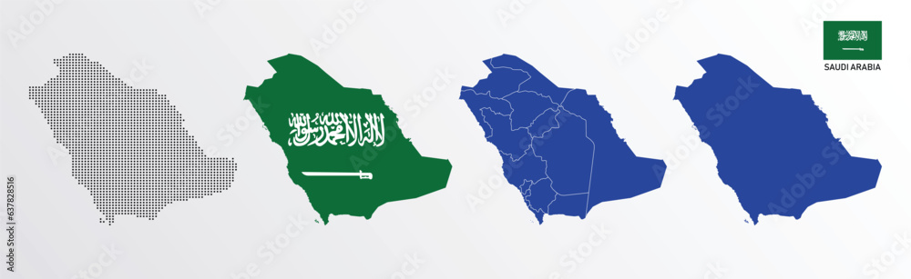Set of political maps of Saudi Arabia with regions isolated and flag on ...