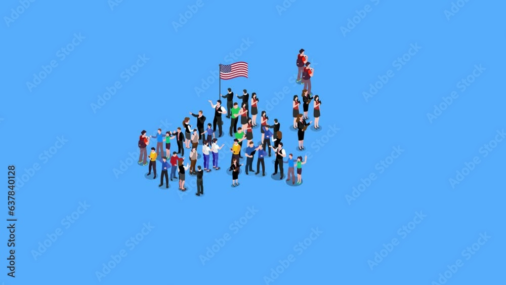 Large group of people in form of America map cartoon animation in 4K ...