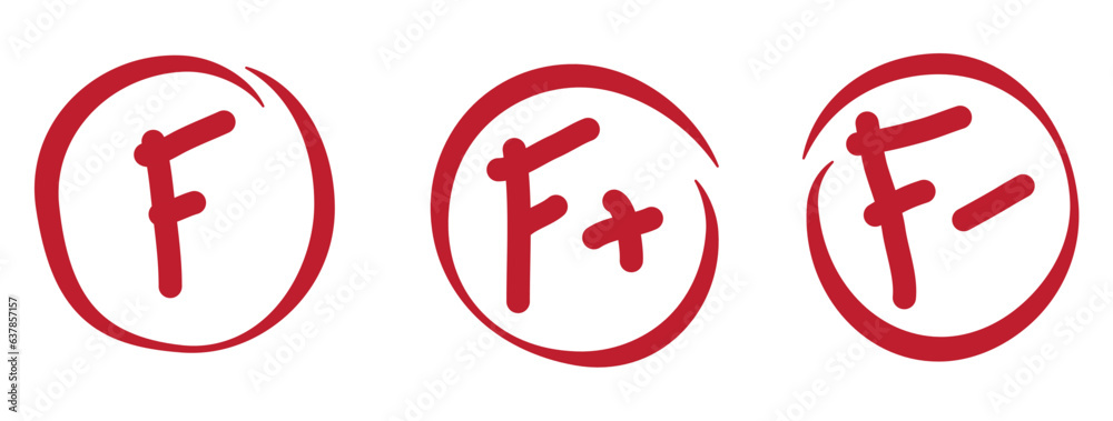 Grade F results. Hand drawn vector set of grades with minuses and ...