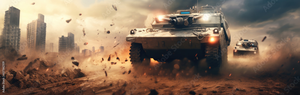 Military patrol car at war zone, Army war concept, Armored vehicle with ...