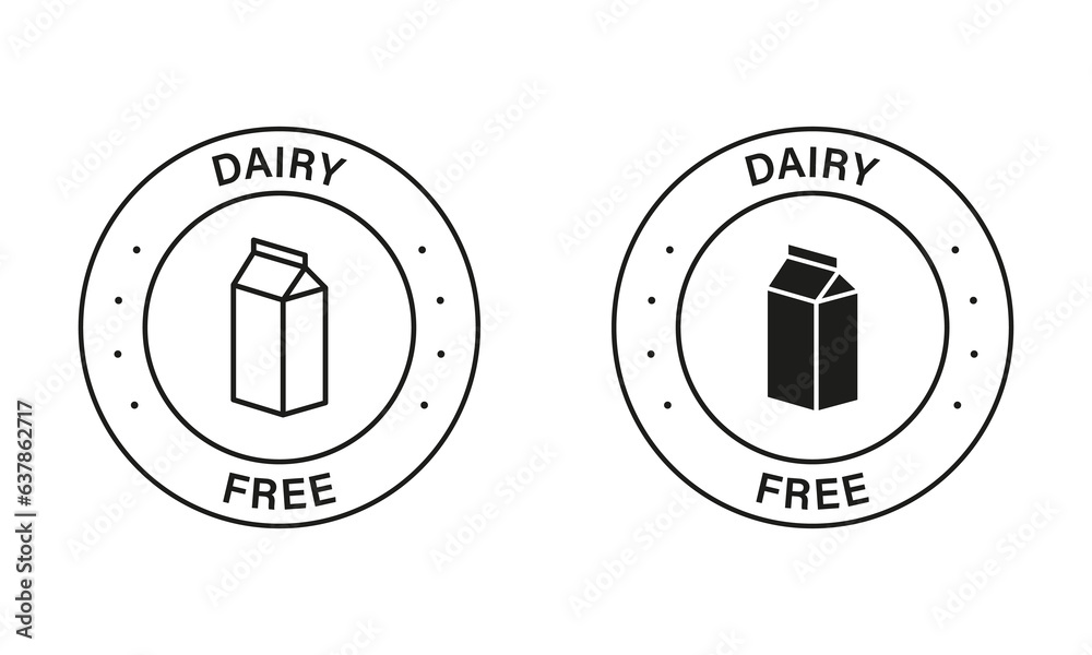 Vecteur Stock Dairy Free Black Stamp Set. Lactose Intolerance Allergy ...