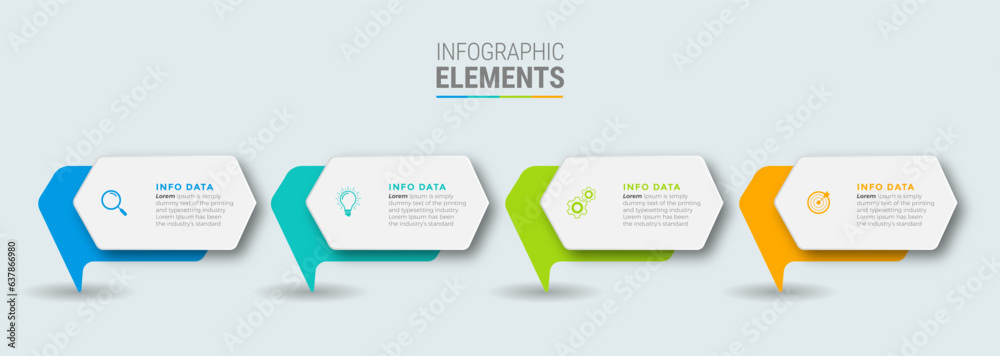 Concept with 5 steps in a row. Six colorful graphic elements. Timeline ...